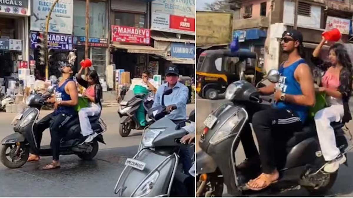 Viral Video: రద్దీ రహదారిపై స్కూటీపై వెళుతూనే స్నానం చేసిన యువతీయువకుడు | Video Of Couple ...